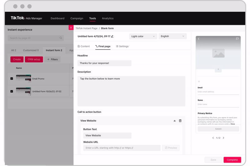How to create an Instant Form in TikTok Ads Manager | TikTok Ads Manager